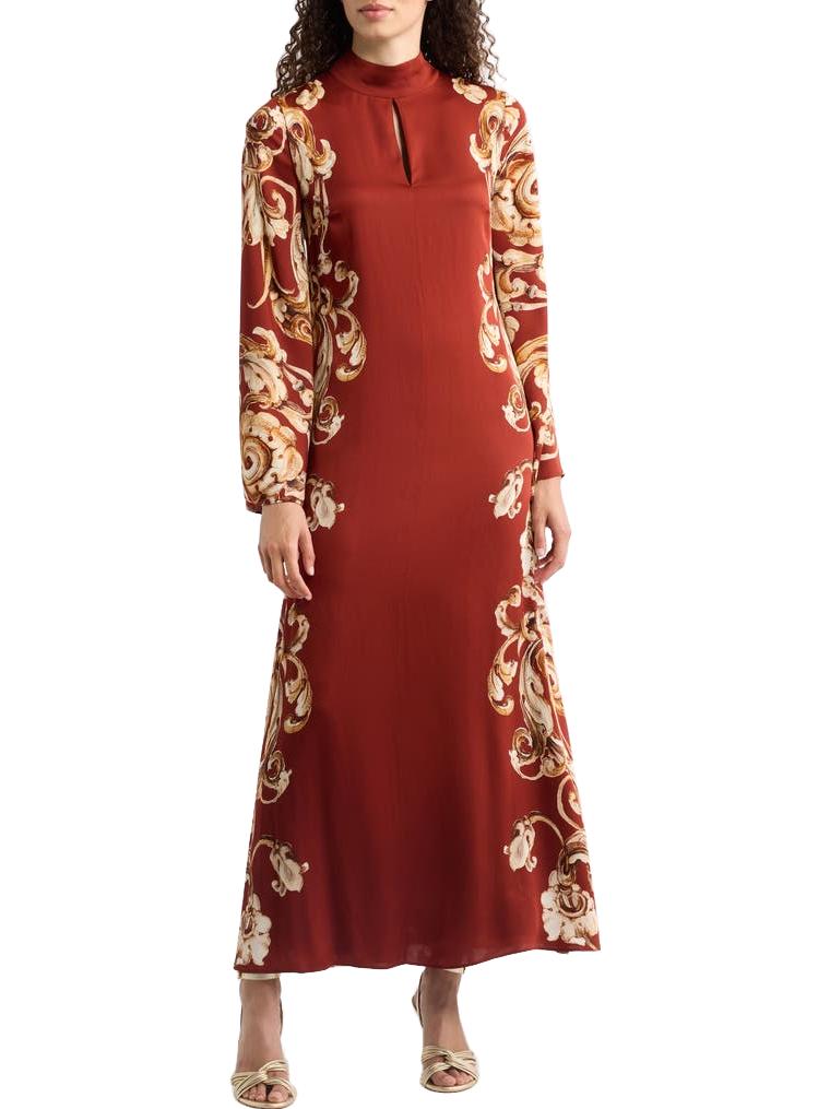 ELIE TAHARI Elie Tahari Analeia Paisley Detail Long Sleeve Silk Blend Midi Dress